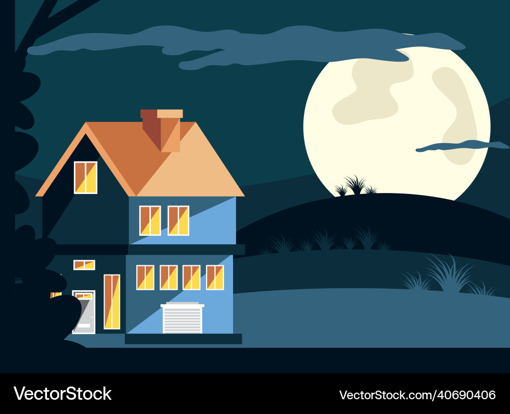 House in night panoramic Royalty Free Vector Image