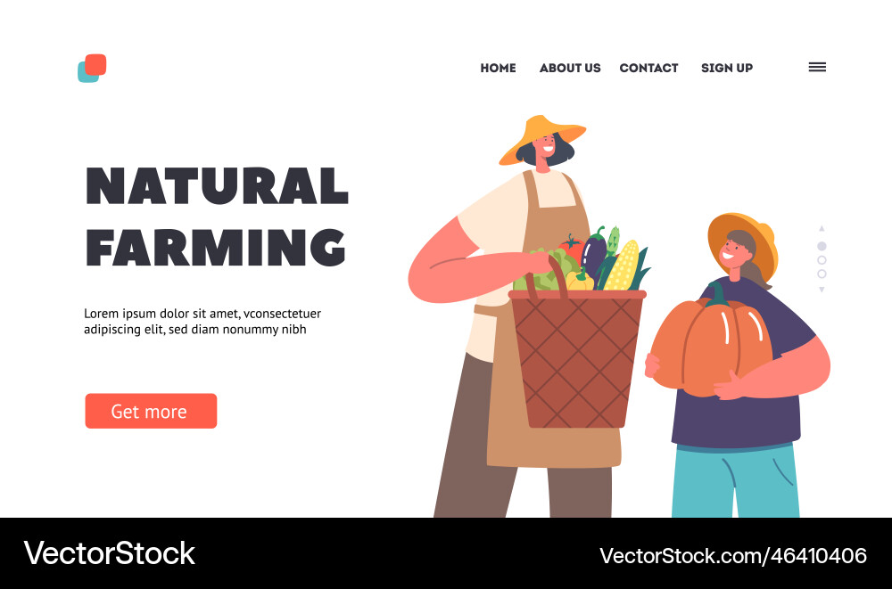 Natural farming landing page template farmer Vector Image