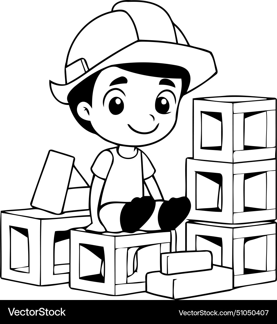 Cute little boy construction worker in helmet Vector Image