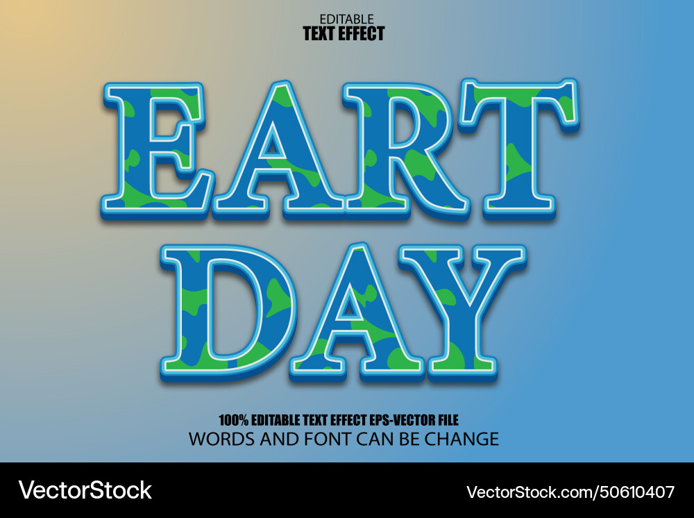 Eart day editable text effect 3d cartoon style Vector Image
