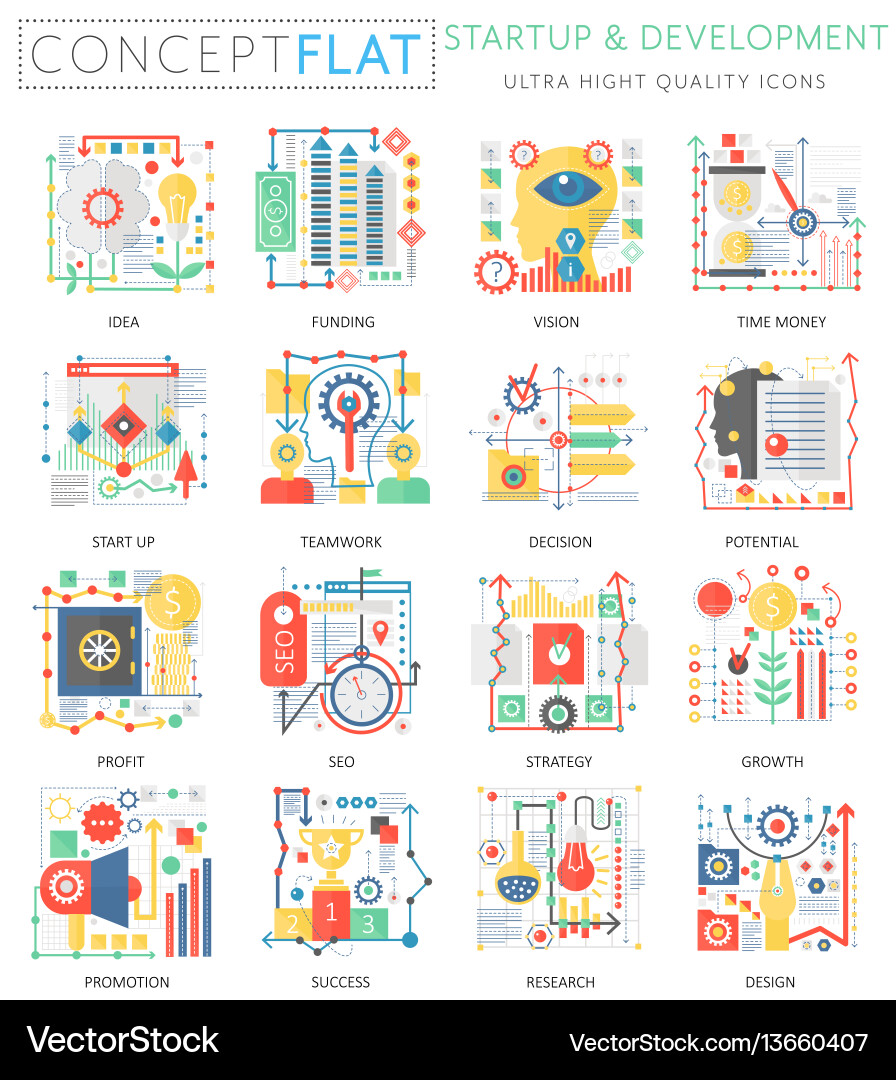 Infographics mini concept startup and development Vector Image