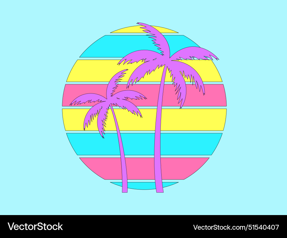 Tropical palm trees at sunset in a futuristic 80s Vector Image