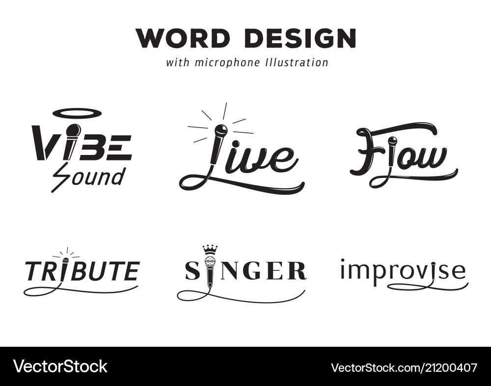 Word design with microphone Royalty Free Vector Image