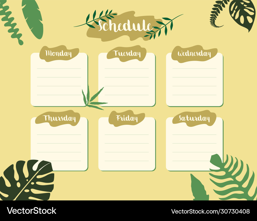 Cartoon schedule template with botanical design Vector Image