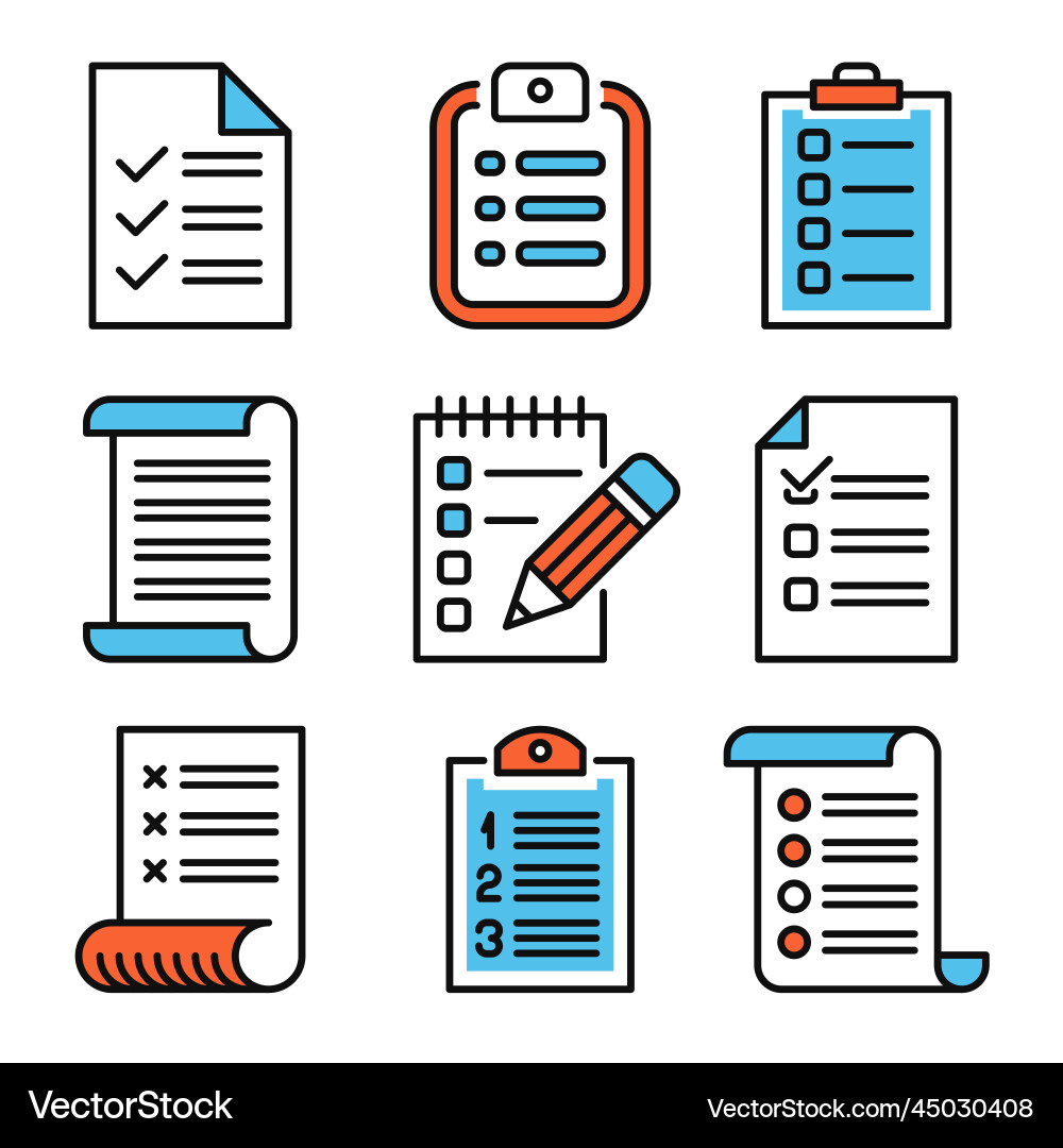 Check list icons set on white background line Vector Image