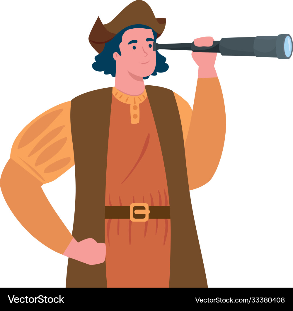 Christopher columbus cartoon with telescope Vector Image