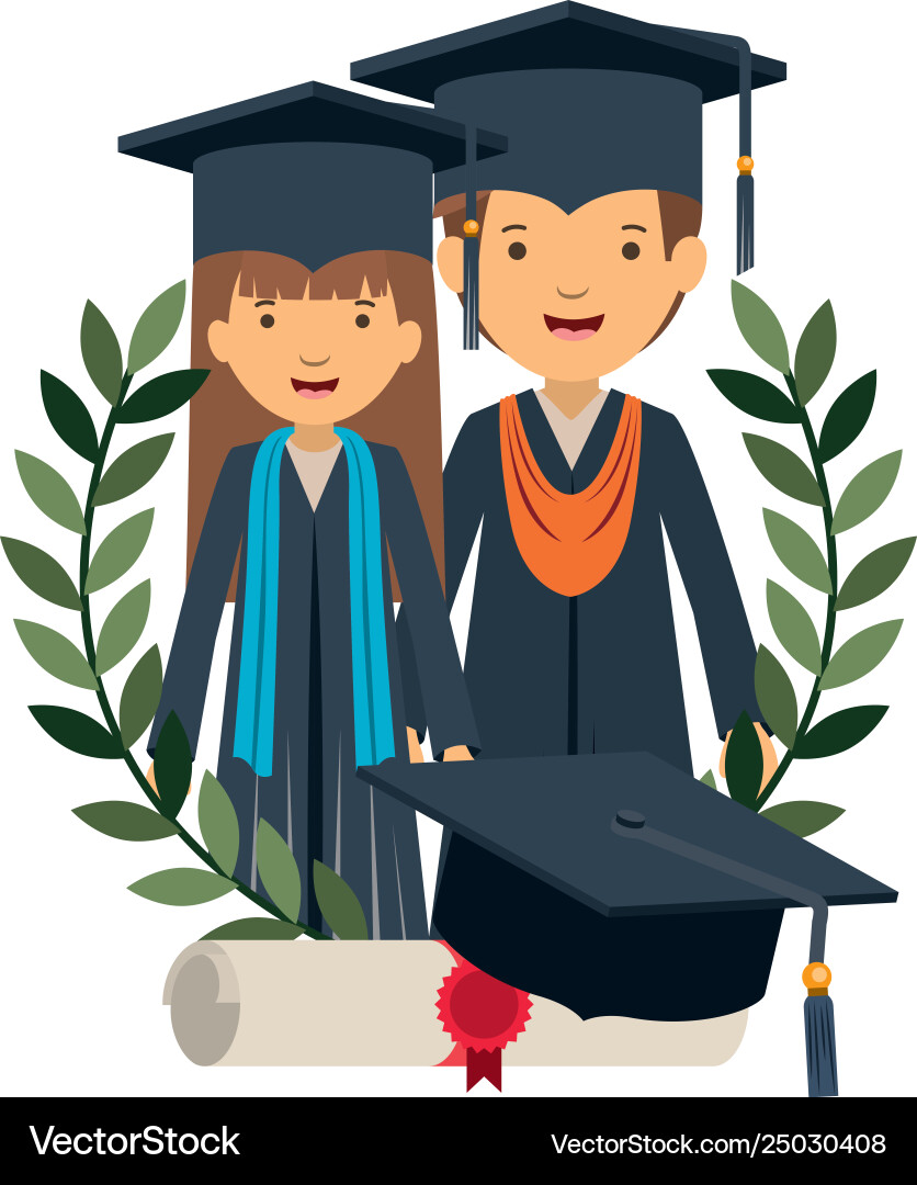 Couple graduates with certificate avatar Vector Image