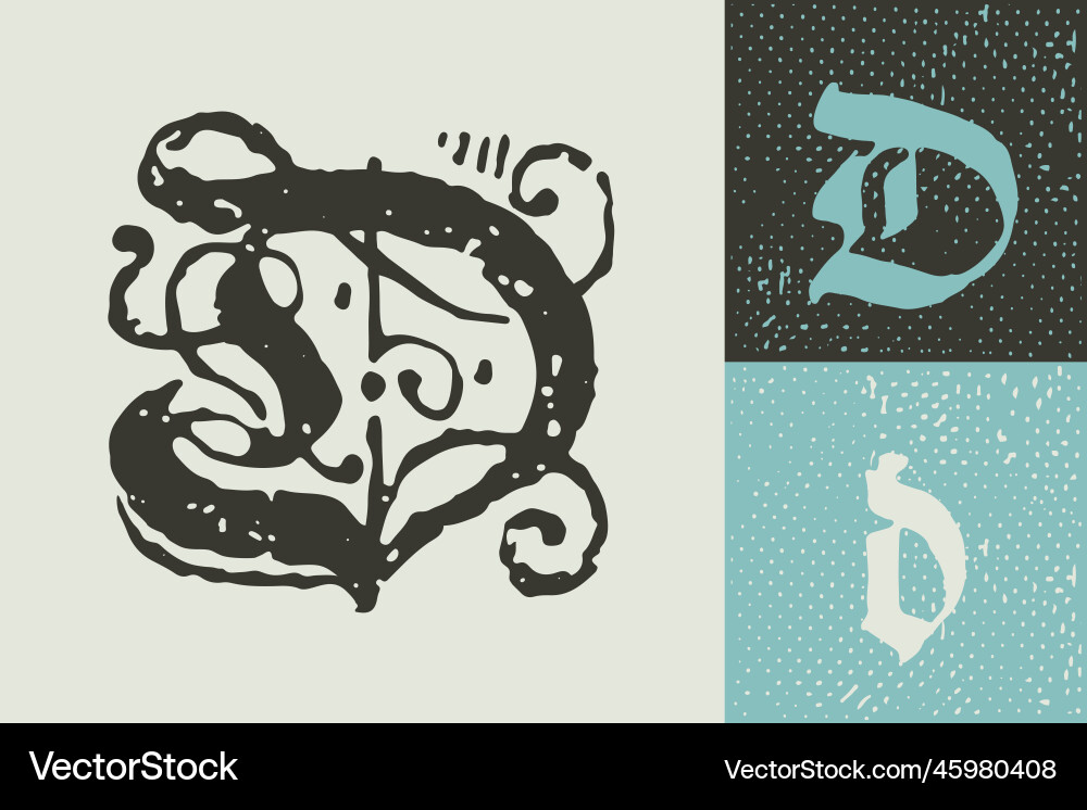 D letter drop cap logo illuminated initial Vector Image
