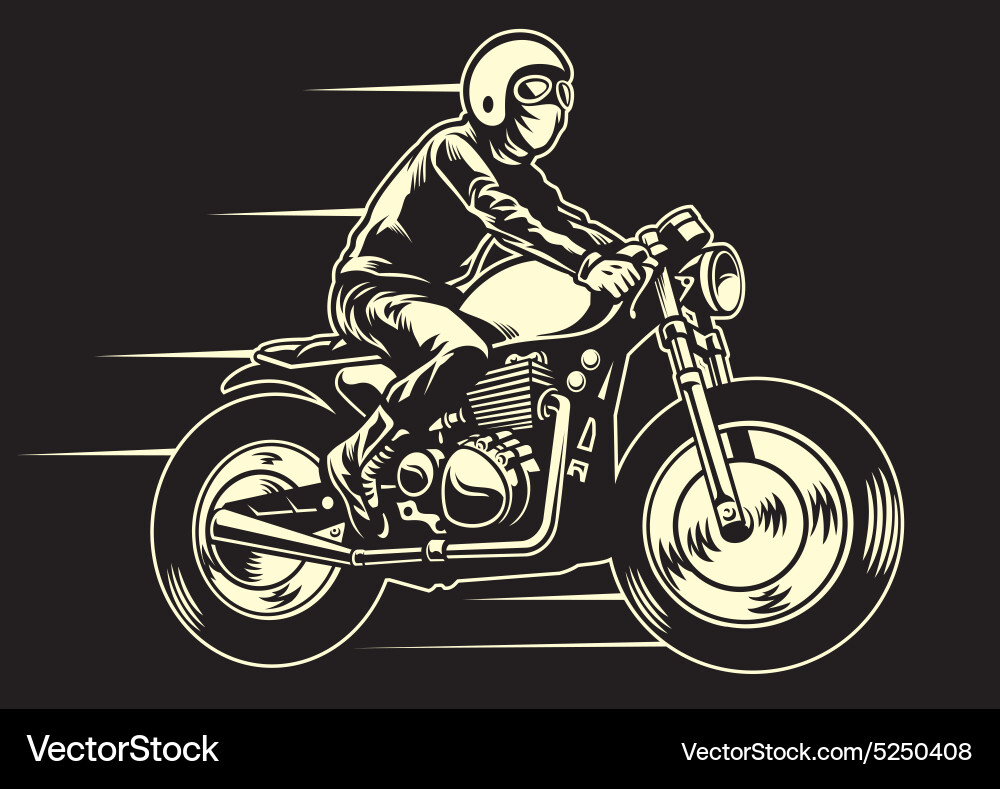 Man ride a classic custom motorcycle Royalty Free Vector