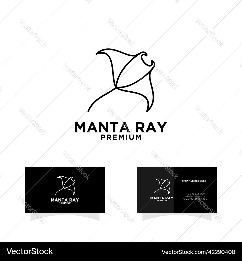Manta ray black line logo premium Royalty Free Vector Image