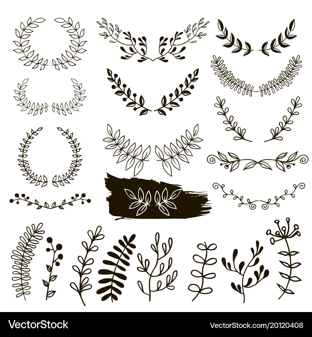 Plants doodle border wreath Royalty Free Vector Image