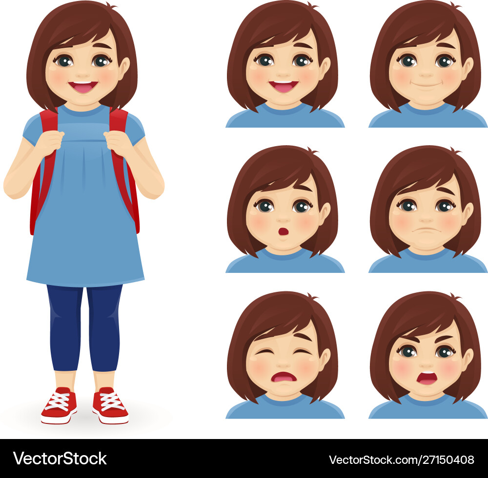 School Girl Emotions Set Royalty Free Vector Image