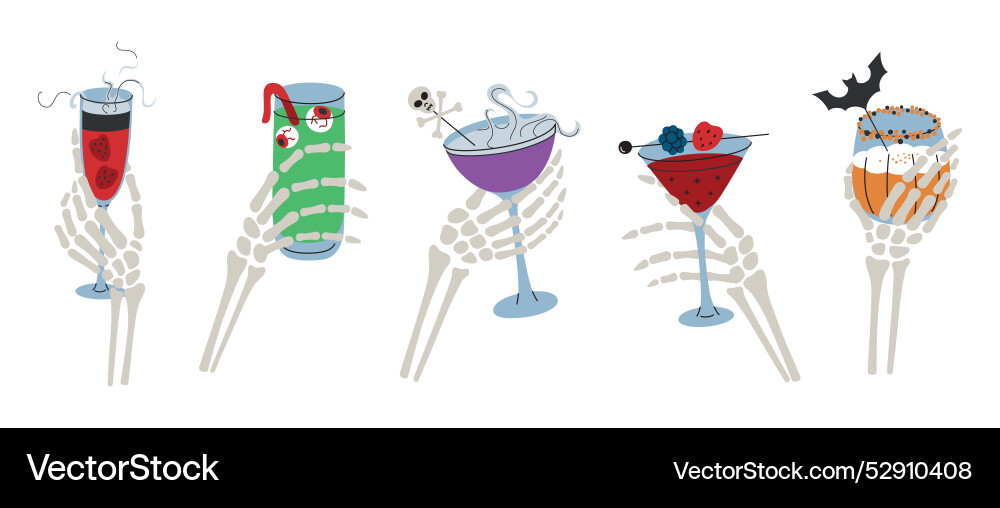 Set of skeleton hands holding Royalty Free Vector Image