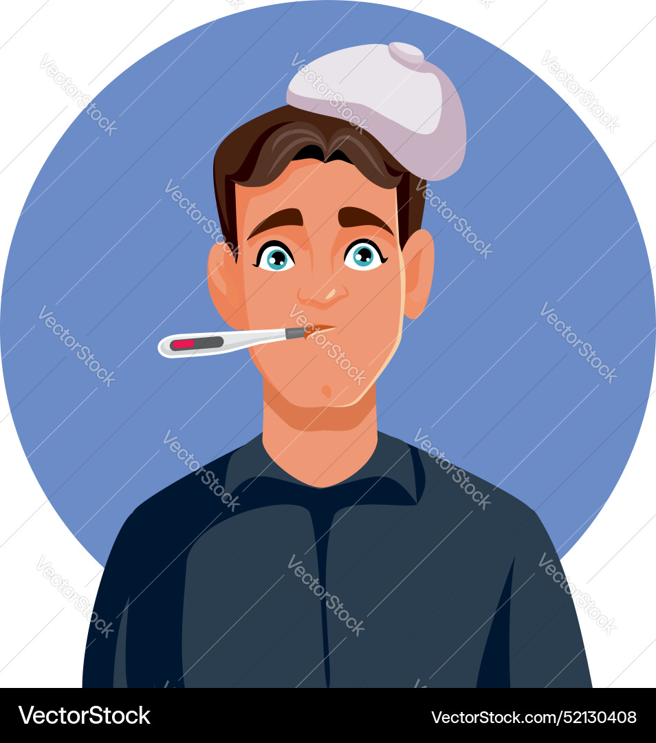 Sick man with fever suffering from influenza Vector Image