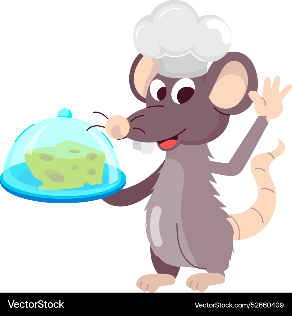Basic rgba flat sticker of rat chef serving cheese