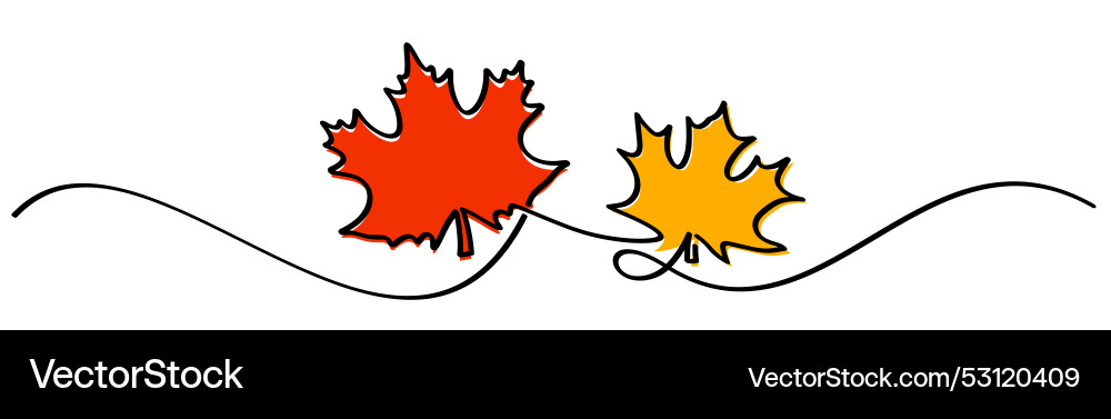 Colorful maple leaves line art with flowing lines Vector Image