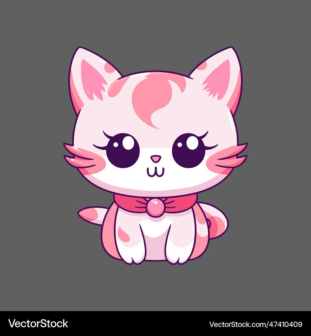 Cute pink kitten kawaii hand drawn cat Royalty Free Vector