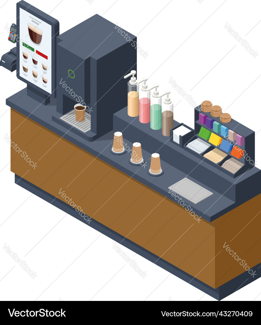 Isometric self-service coffee machines offer Vector Image
