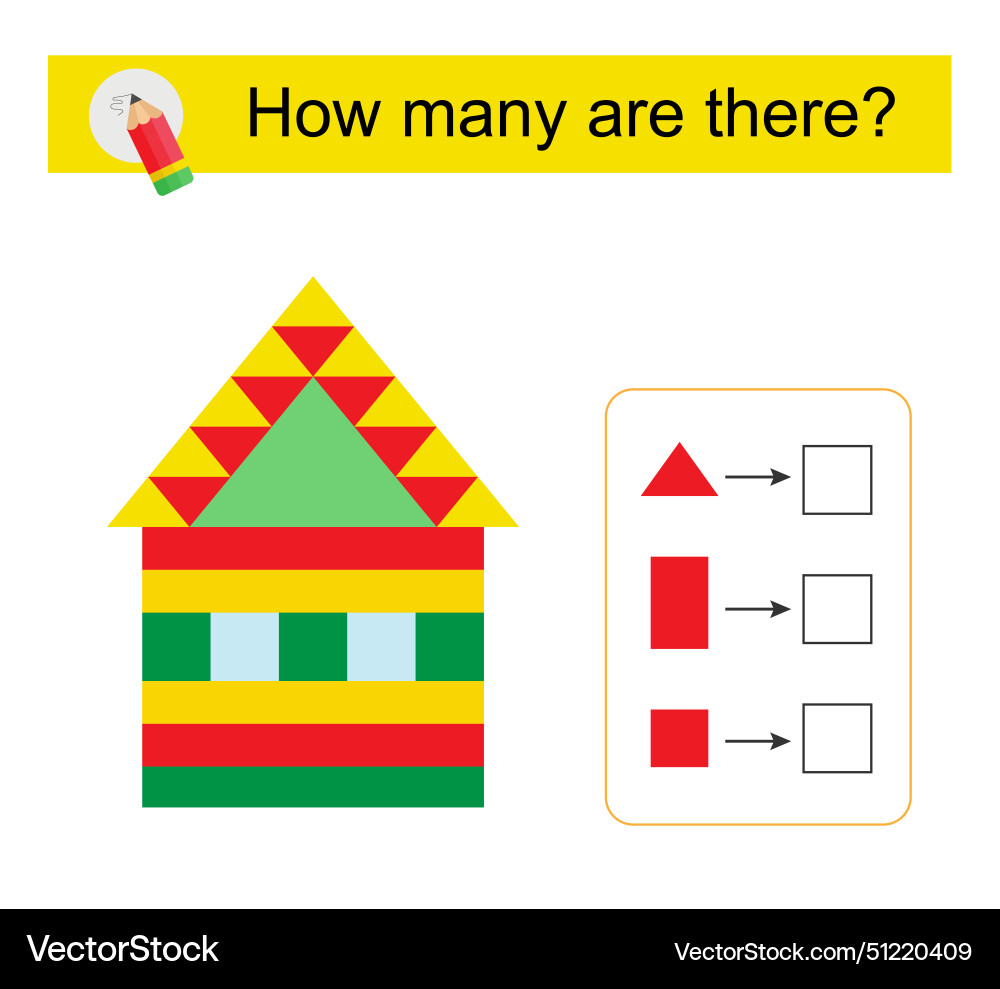 Math activity for kids how many geometric shapes Vector Image