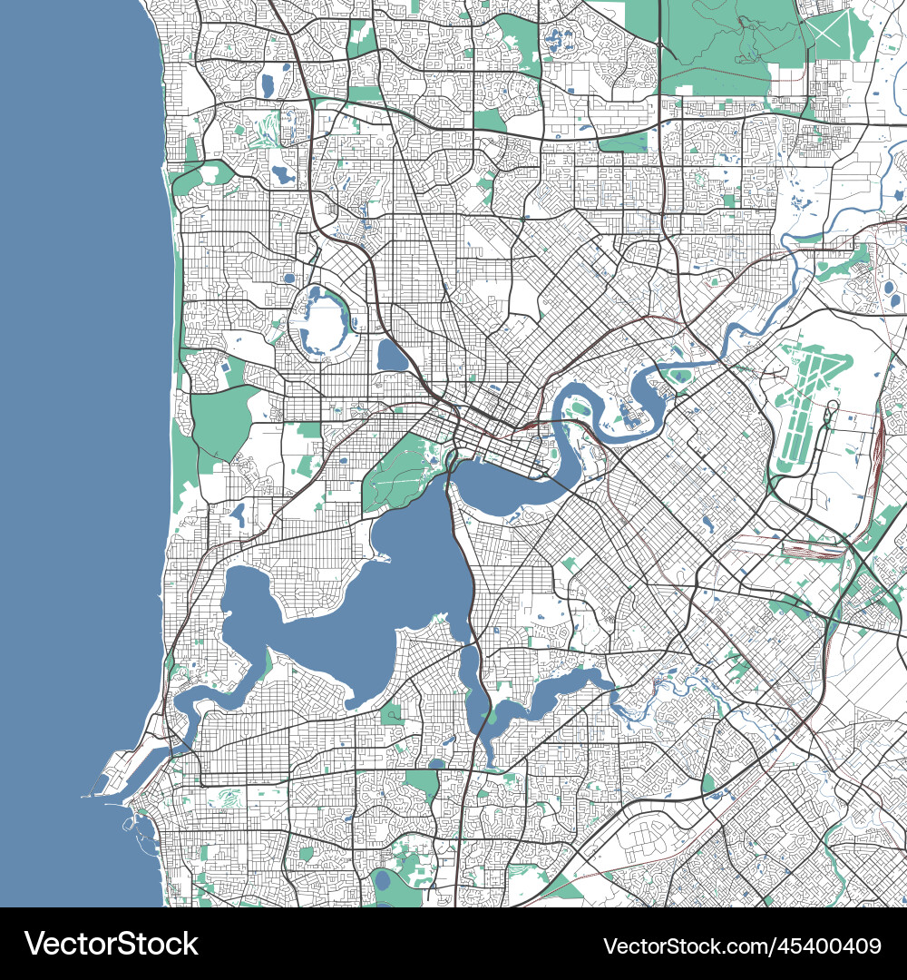 Perth City Map - Detailed Landscape Royalty Free Vector