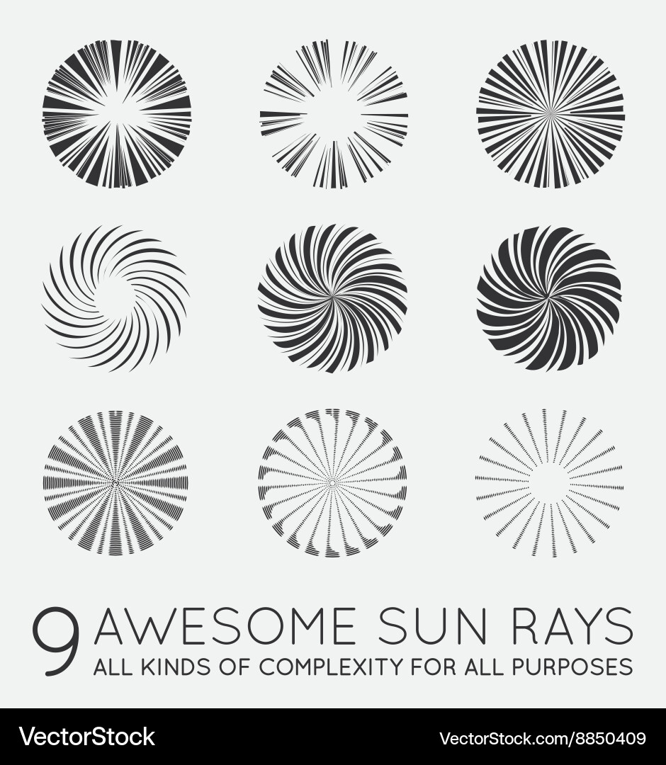 Set of sunburst rays sun Royalty Free Vector Image