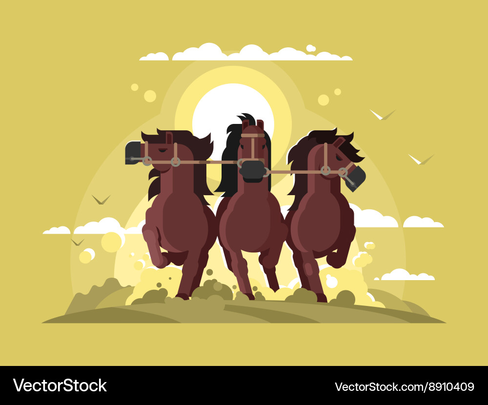 Three horses running Royalty Free Vector Image