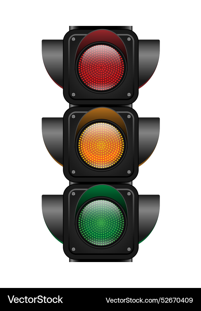Three traffic lights with all colors Royalty Free Vector