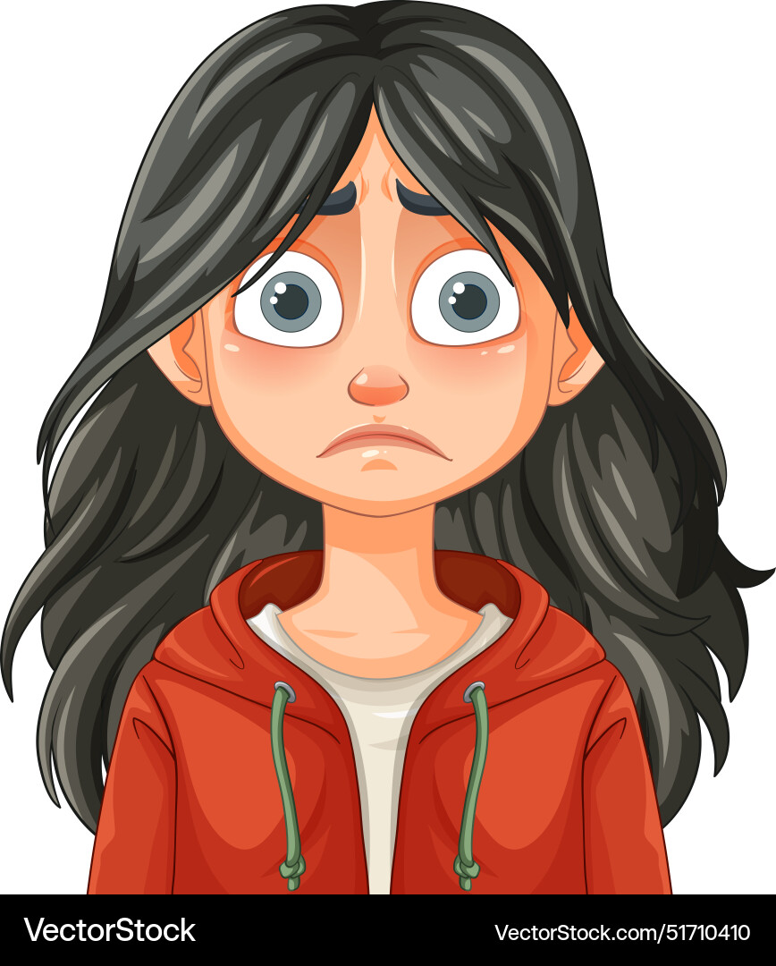 A sad girl with worried expression Royalty Free Vector Image