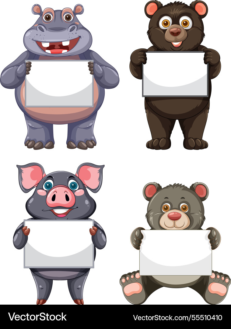 Adorable animals with blank signs for messages Vector Image