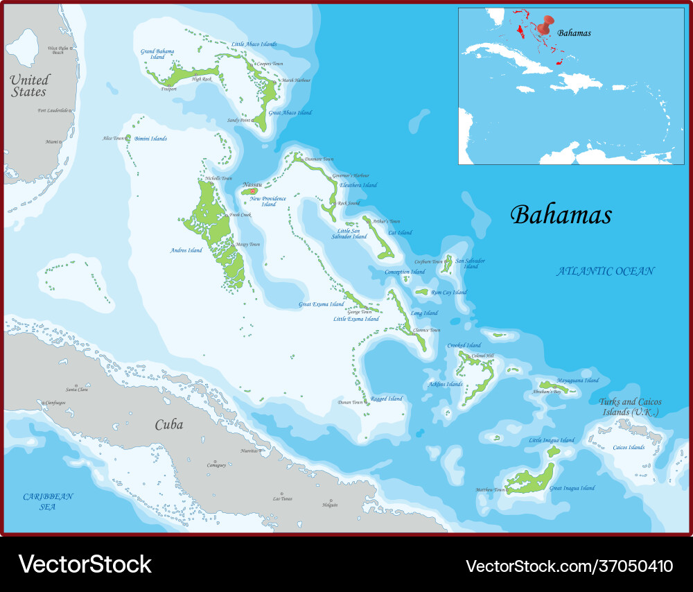 Bahamas map was drawn with high detail Royalty Free Vector