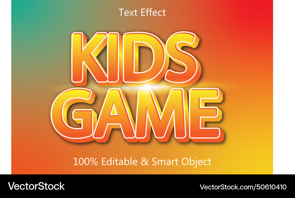 Kids games text effect 3 dimension emboss cartoon Vector Image