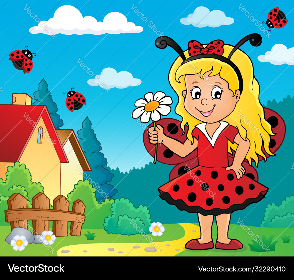 Ladybug girl theme image 2 Royalty Free Vector Image