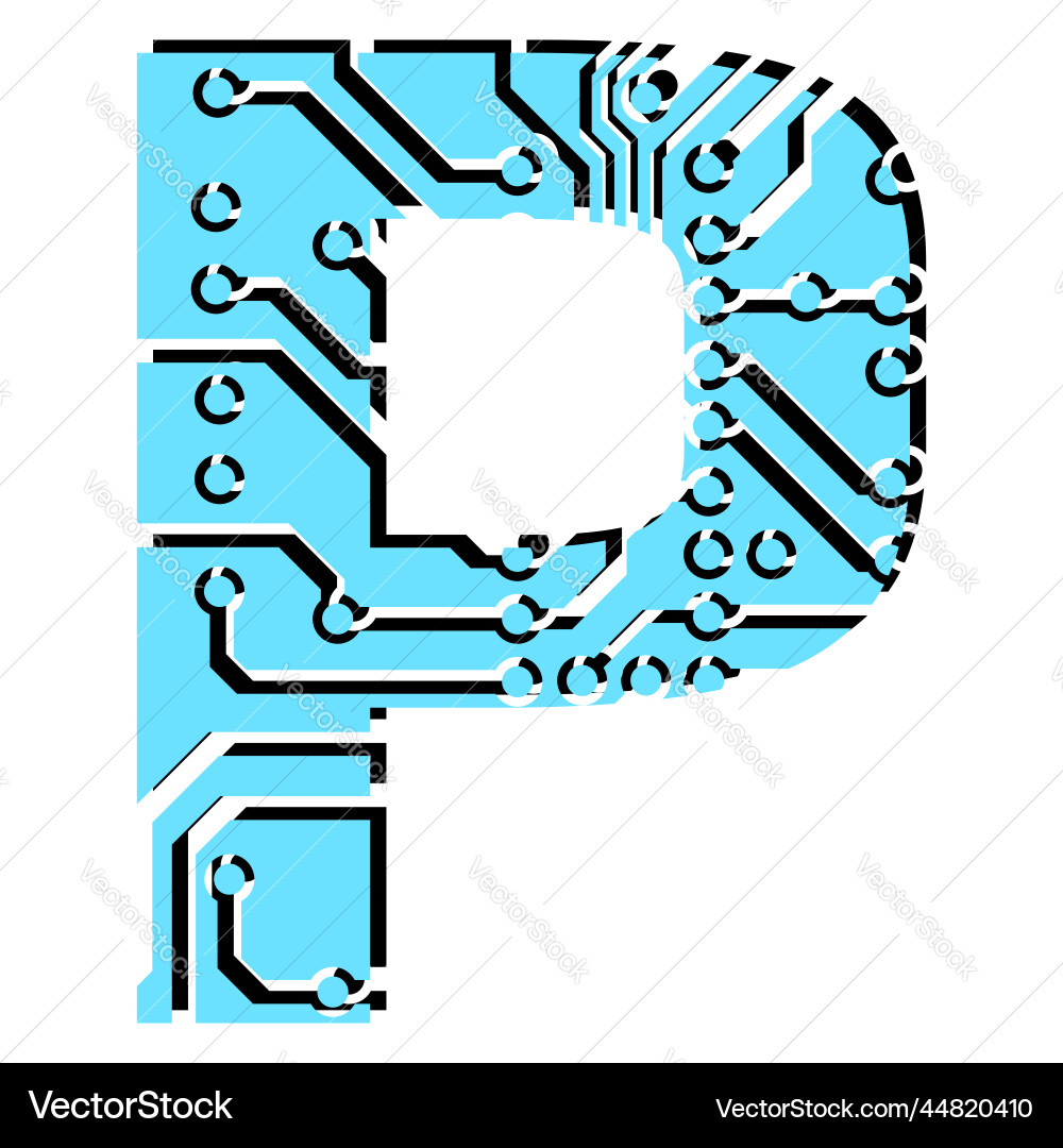 Latin digital letter p perforated with pcb Vector Image