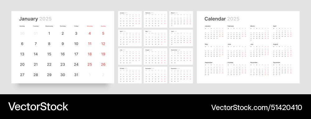 Monatliches Kalenderlayout für 2025 planner Tagebuch