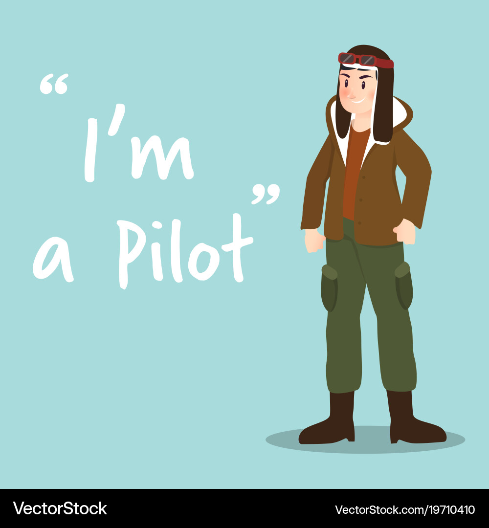 Pilot character on sky blue background flat design