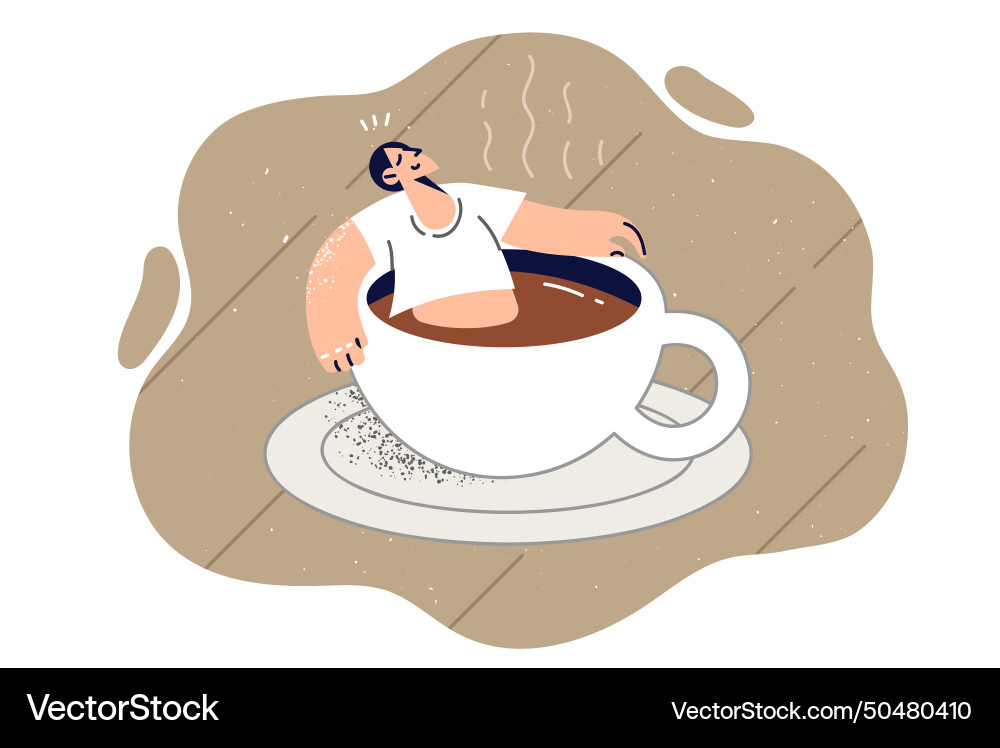 Relaxed man sits inside large cup of coffee Vector Image