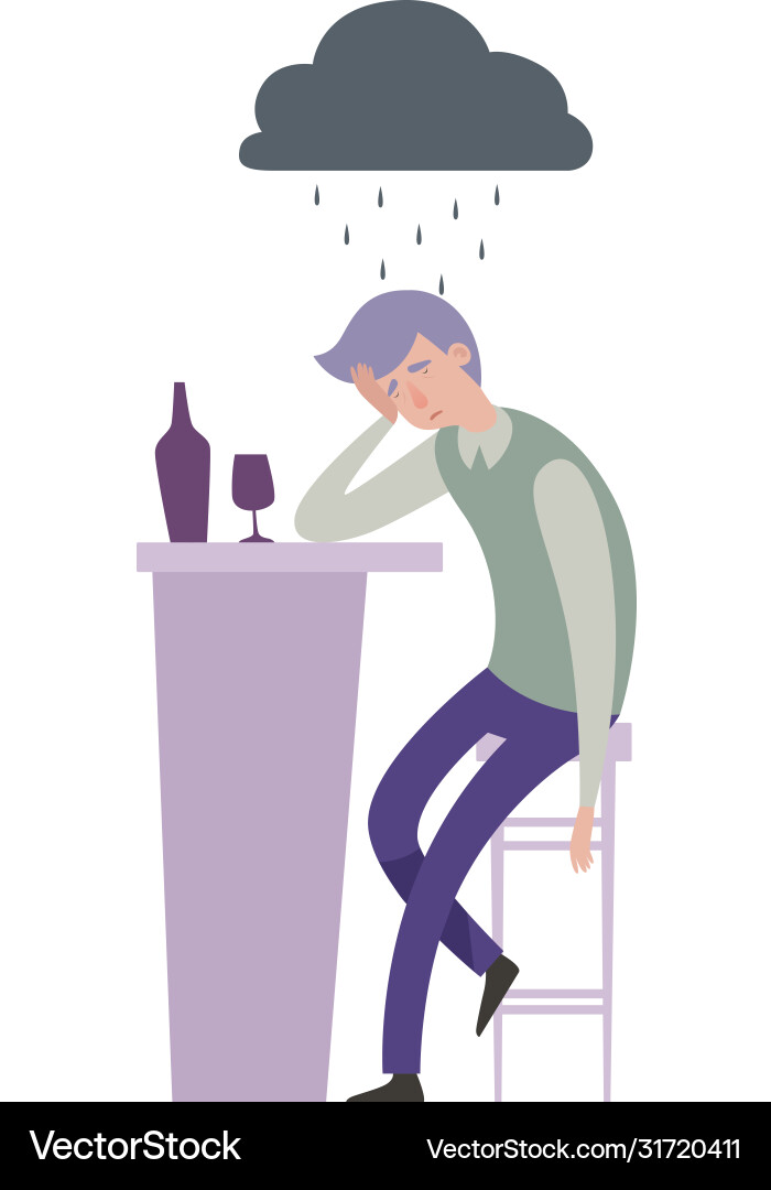 Alkohol-Zusatz Ein trauriger Mann Lizenzfreies Vektorbild
