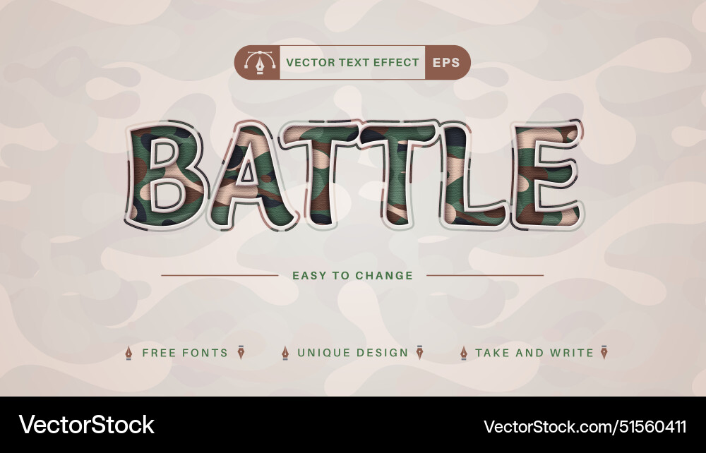 Battle - editable text effect font style Vector Image