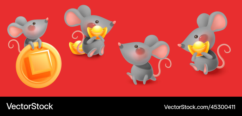 Cute mice holding gold ingots Royalty Free Vector Image
