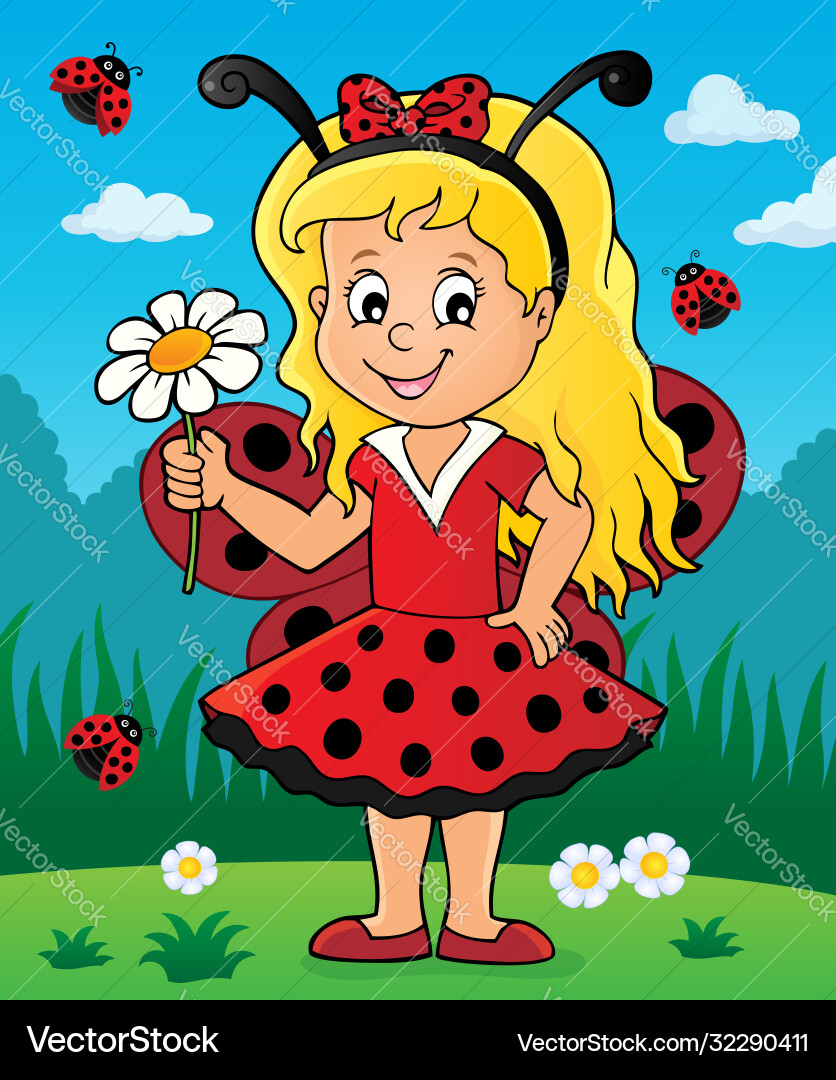 Ladybug girl theme image 3 Royalty Free Vector Image
