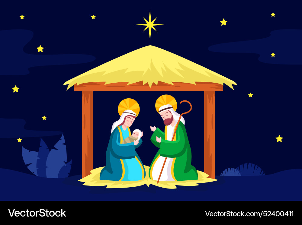 Nativity scene in flat design Royalty Free Vector Image