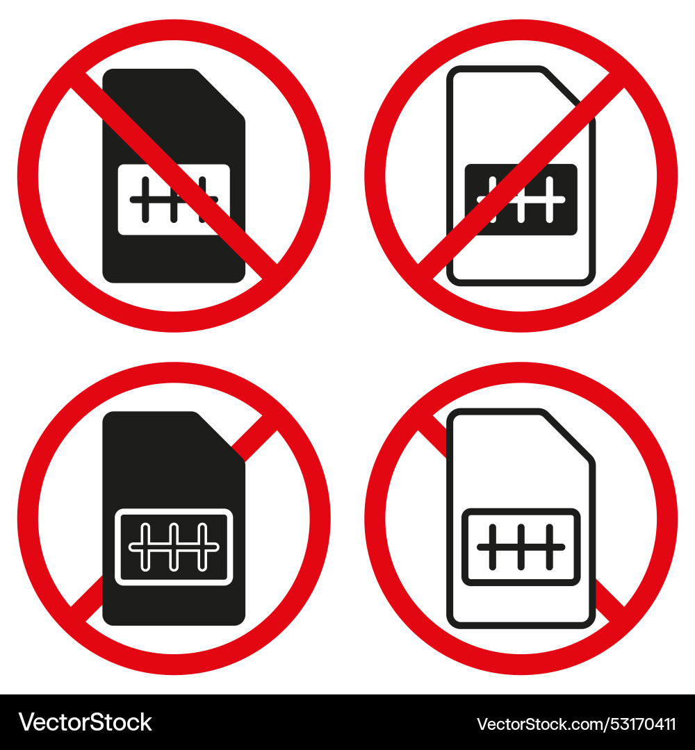 No sim card icons prohibited red circle black Vector Image