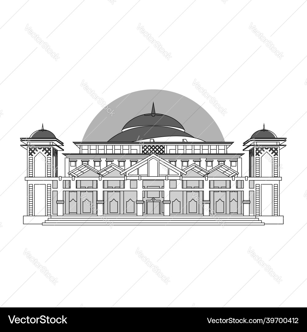 Bangka belitung capital mosque grayscale Vector Image