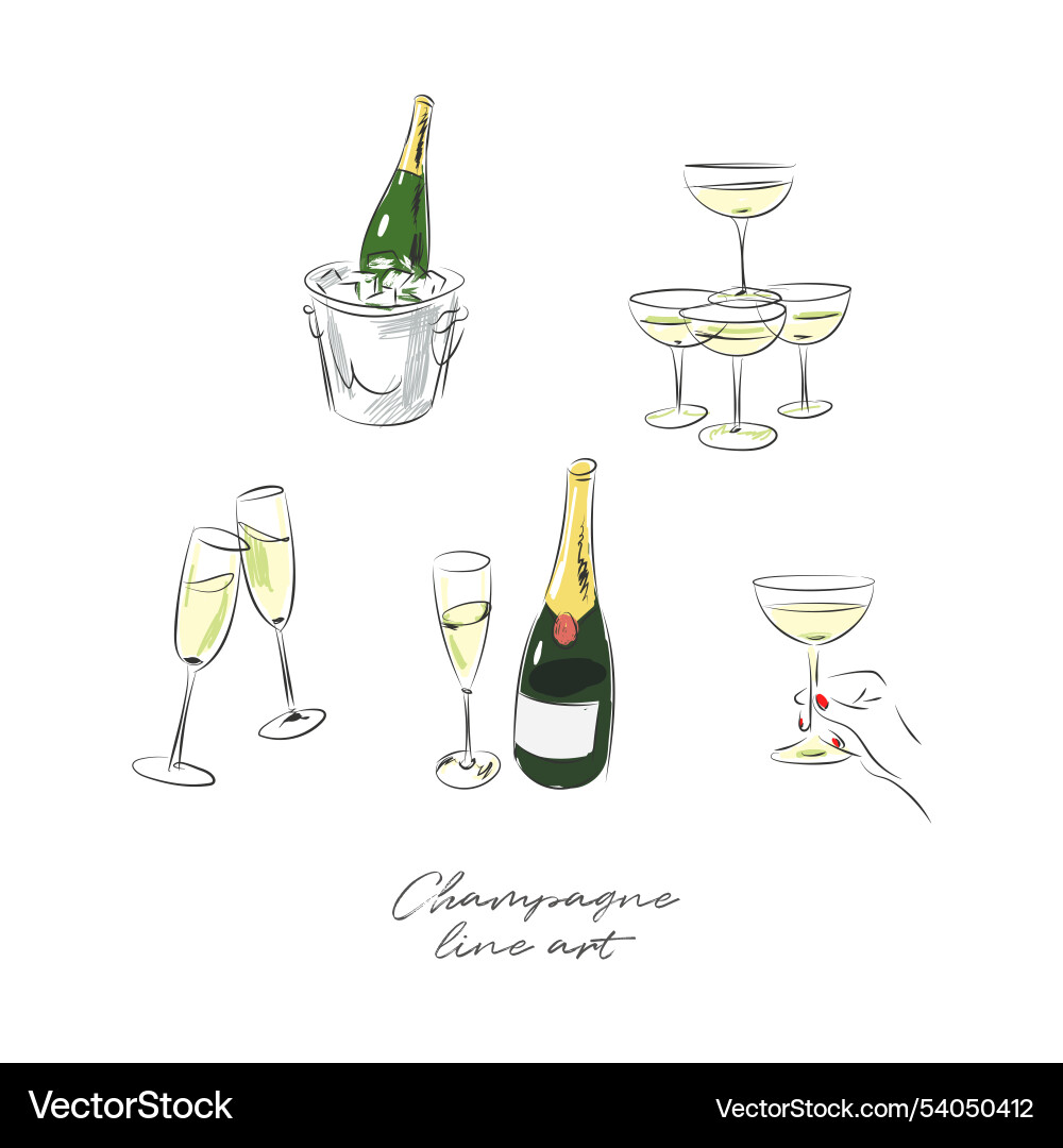 Champagne Line Art Celebration Royalty Free Vector Image