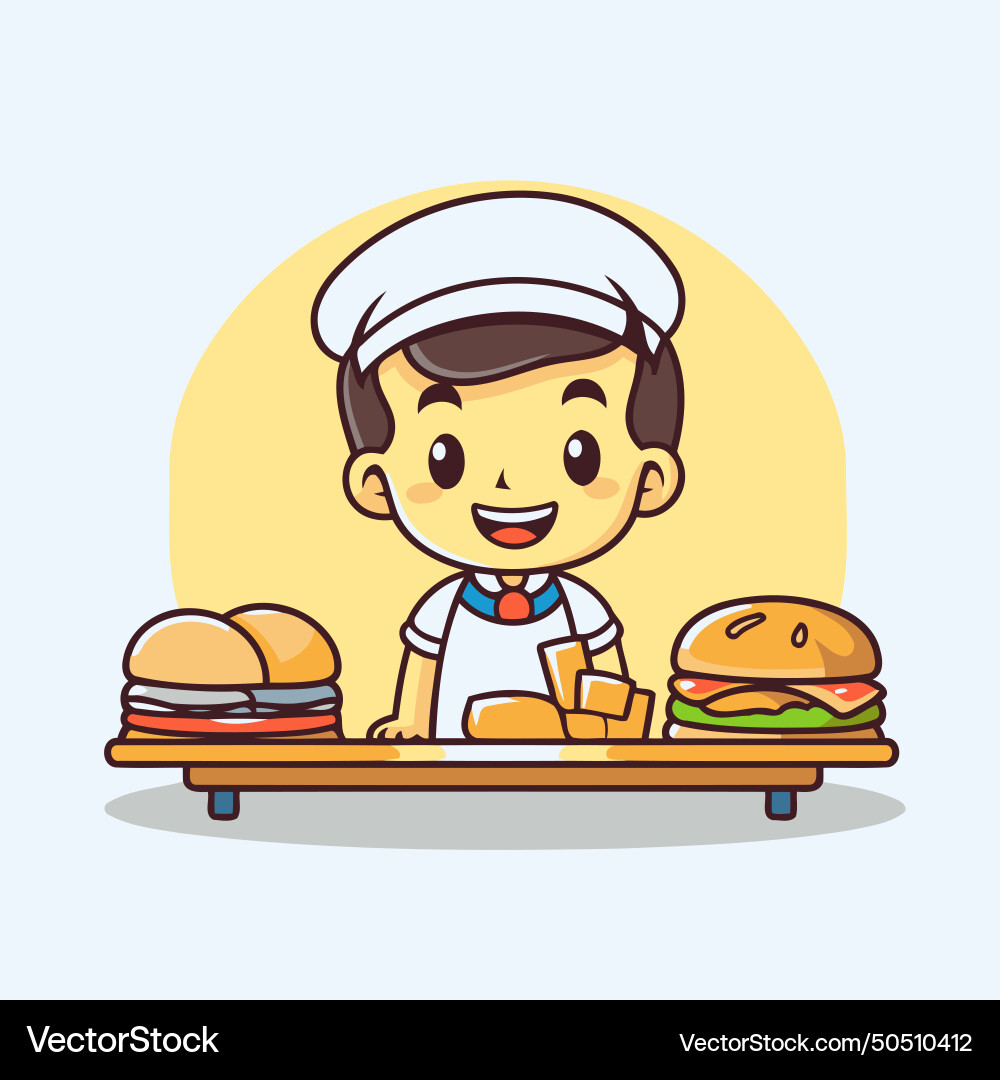 Chef with hamburger and sandwich cartoon Vector Image