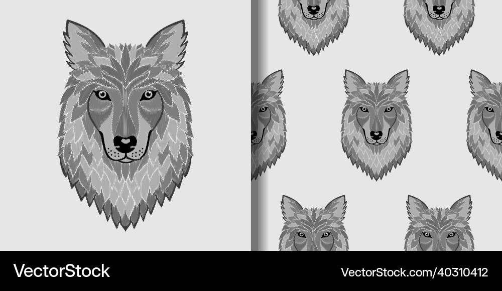 Embroidery wolf head print and seamless pattern Vector Image