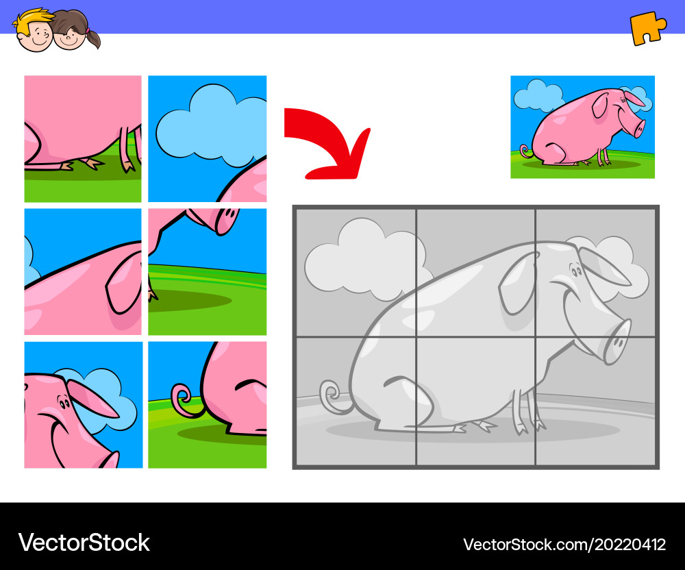 Jigsaw puzzles with pig animal character Vector Image