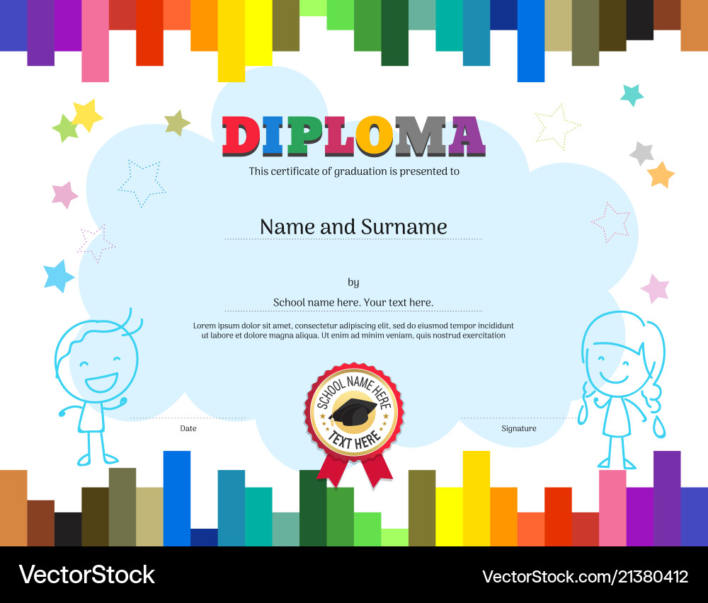 Kids diploma or certificate template Royalty Free Vector