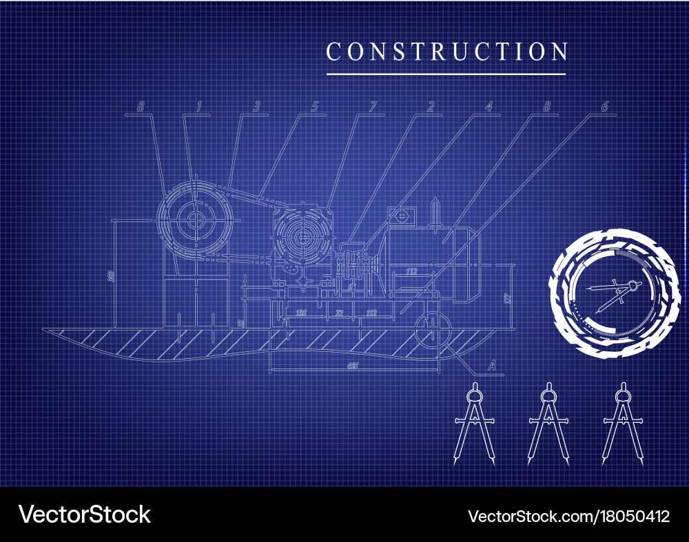 Machine-building drawings on a blue background Vector Image