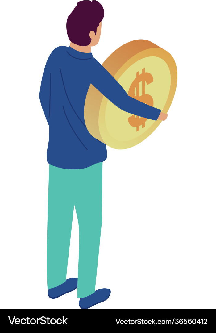 Man lifting coin Royalty Free Vector Image - VectorStock